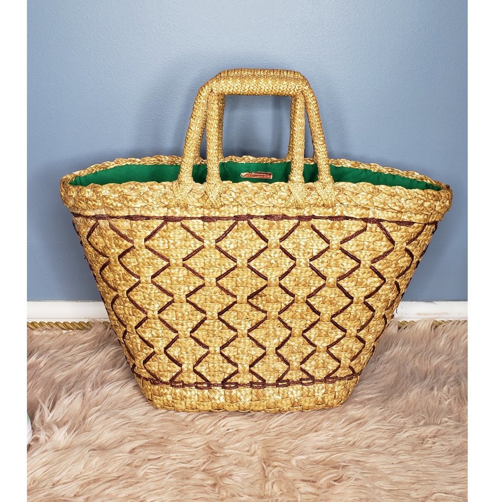 Vintage Straw Tote W/ Inner Lining - Gem